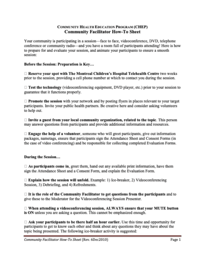 COMMUNITY HEALTH EDUCATION PROGRAM (CHEP) Community Facilitator How-To ...